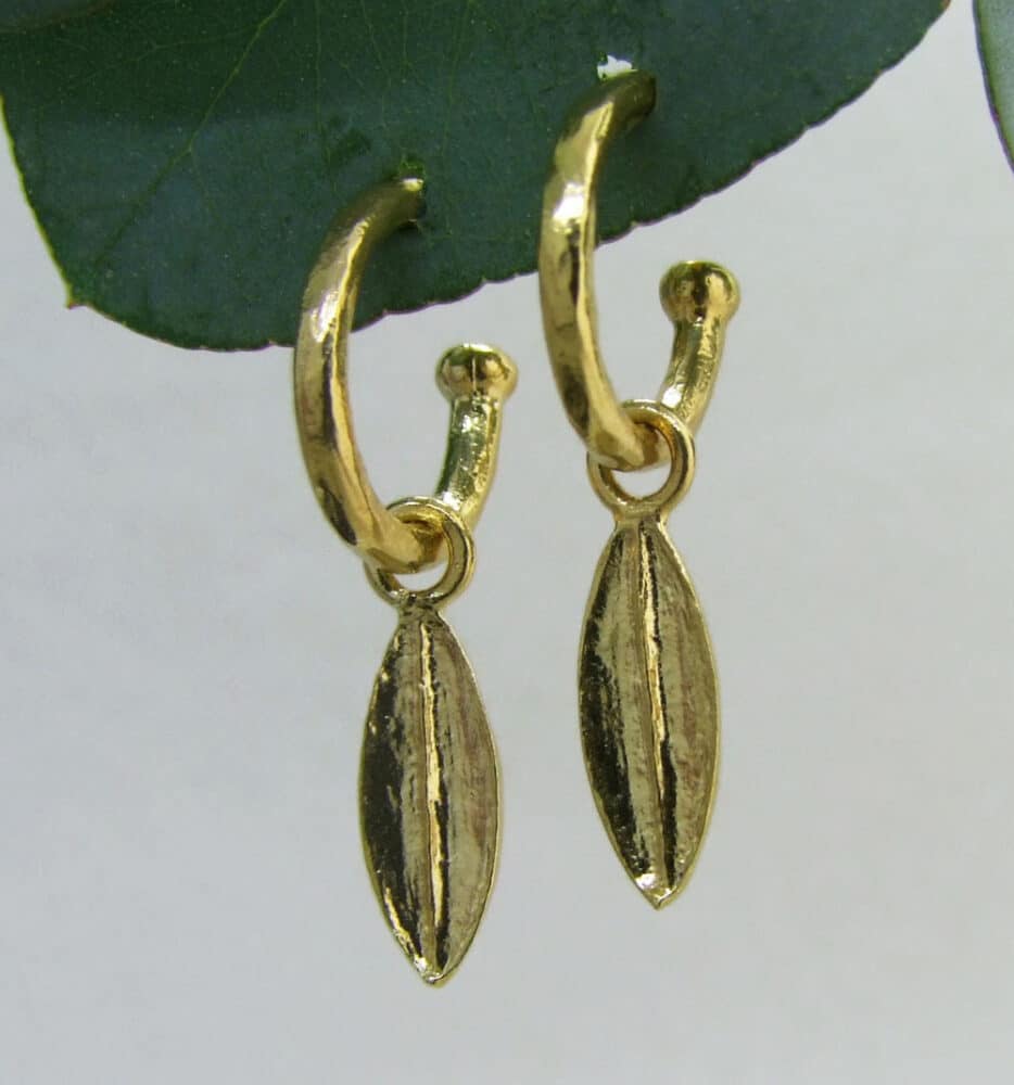 Small Long Leaf Mini Hoops - Alexis Dove Jewellery